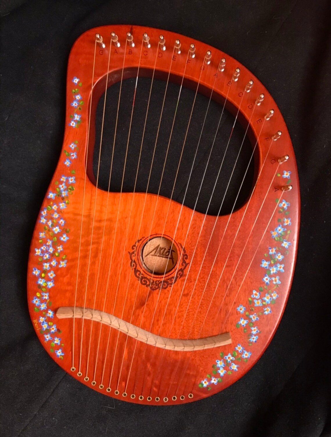 Hand-decorated Lyre Harp 16-string Bluets Design - Etsy
