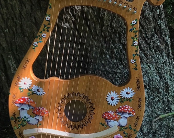 Hand-decorated Lyre Harp 16-string Grecian Mushroom and - Etsy
