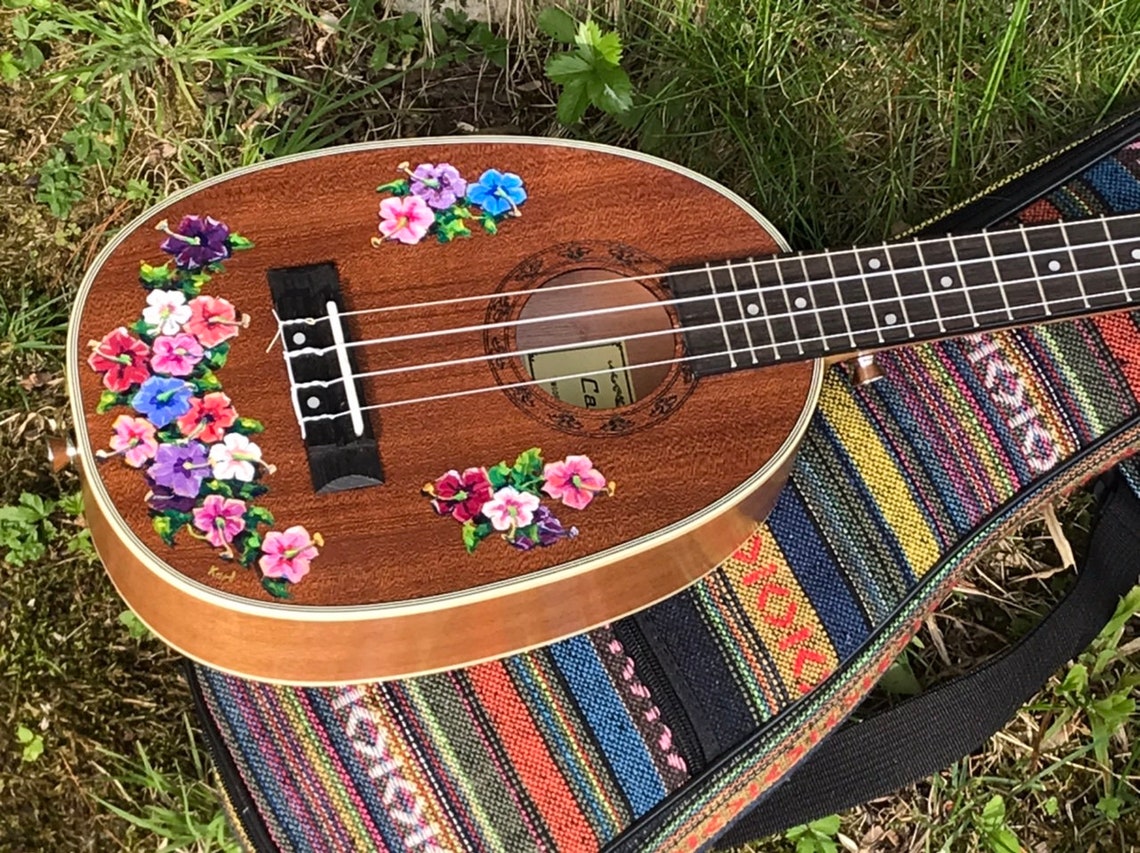 Hand-painted Pineapple Shape Ukulele: Hibiscus Bouquet Design - Etsy ...
