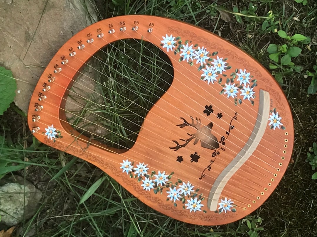 Hand-decorated Lyre Harp - 16-string, Edelweiss Design - Etsy