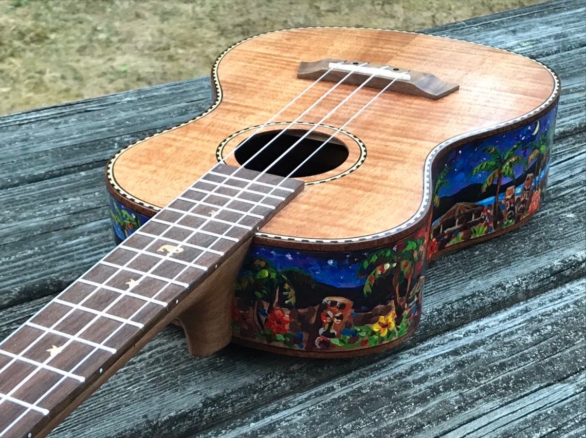 Ukulele With Hand-painted Tiki Island Design Around Sides - Etsy