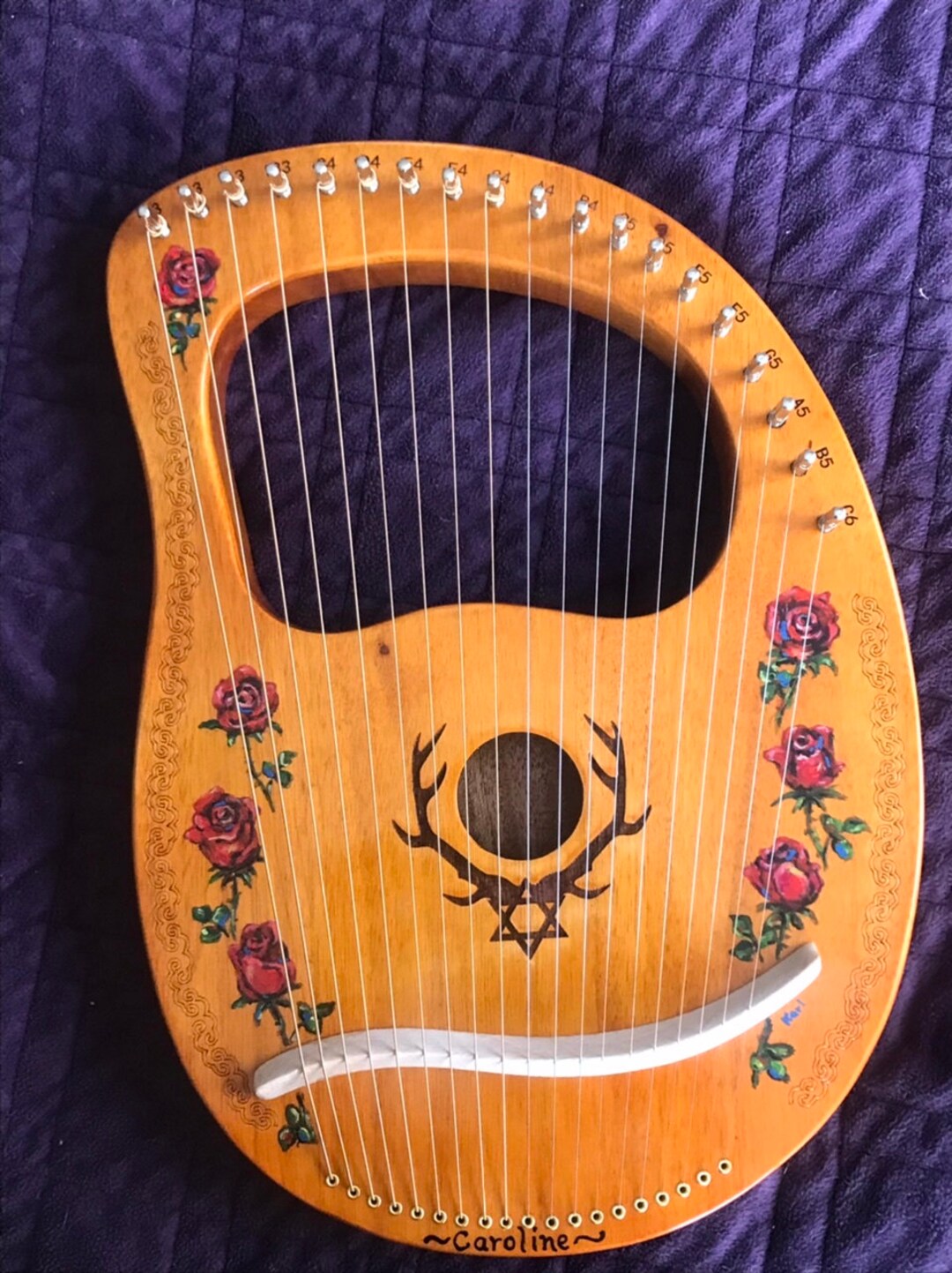 Hand-decorated Lyre Harp - 16-string, Red Rose Design - Etsy