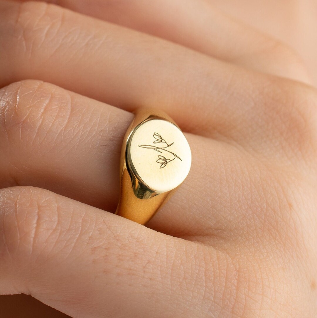 Silver Birth Flower Ring Flower Jewelry Custom Birth Flower Engraved ...