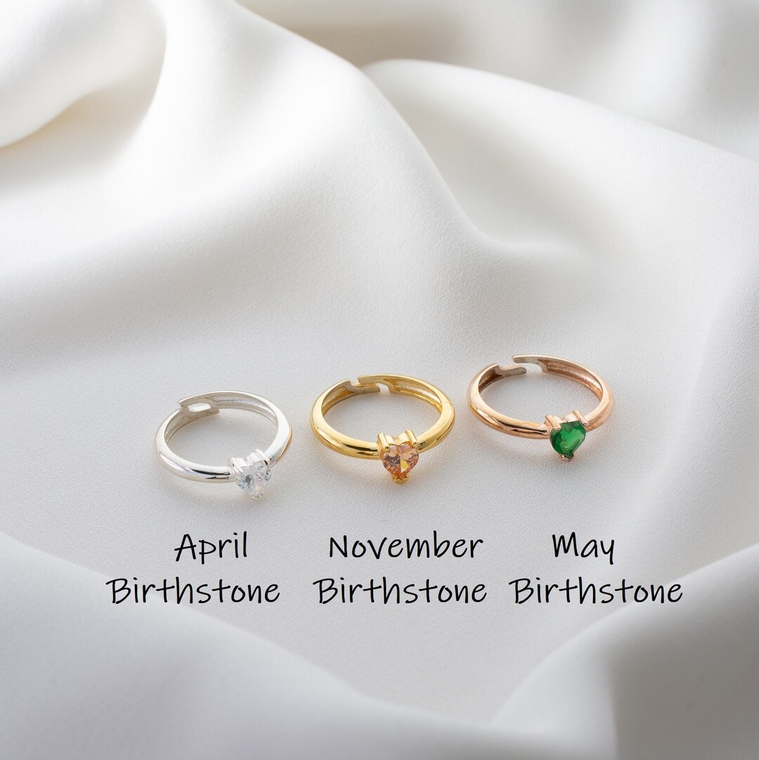 Custom Birthstone Ring With Heart Adjustable Birthstone Ring Heart ...