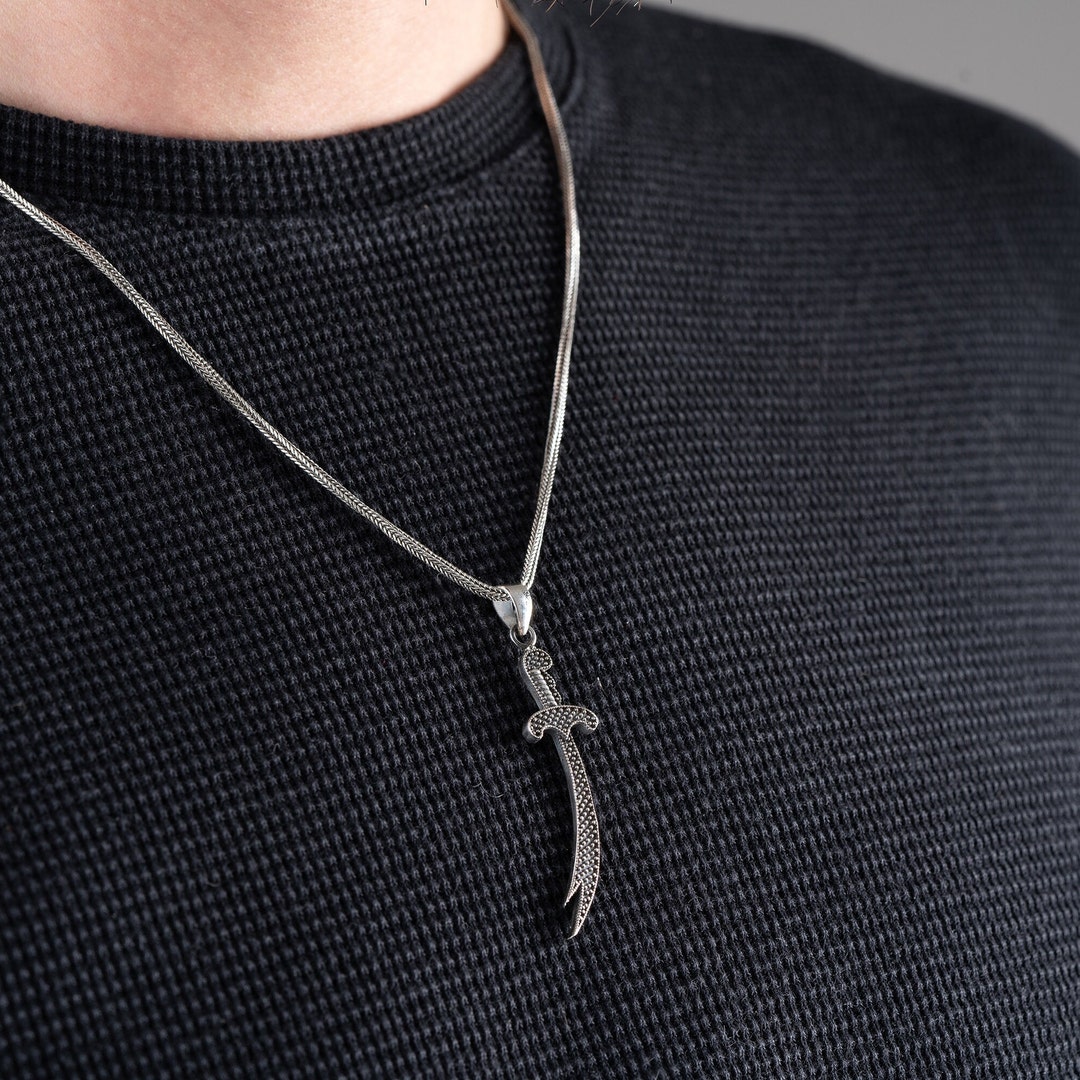 925 Silver Zulfiqar Necklace Men Zulfiqar Sword Necklace Men Sword ...