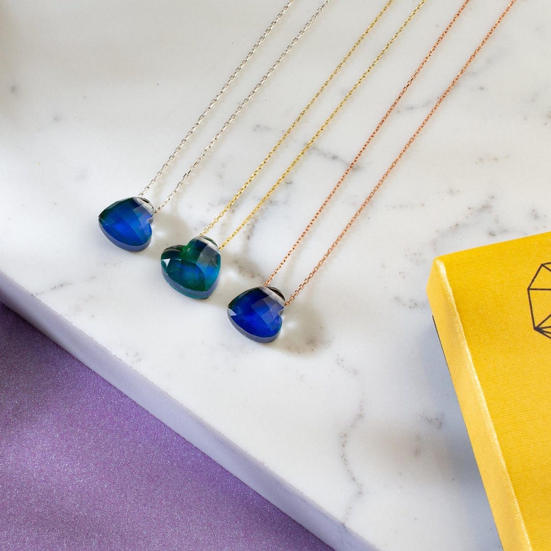 Color Change Necklace, Silver Mood Necklace, Changing Color Mood Stone ...