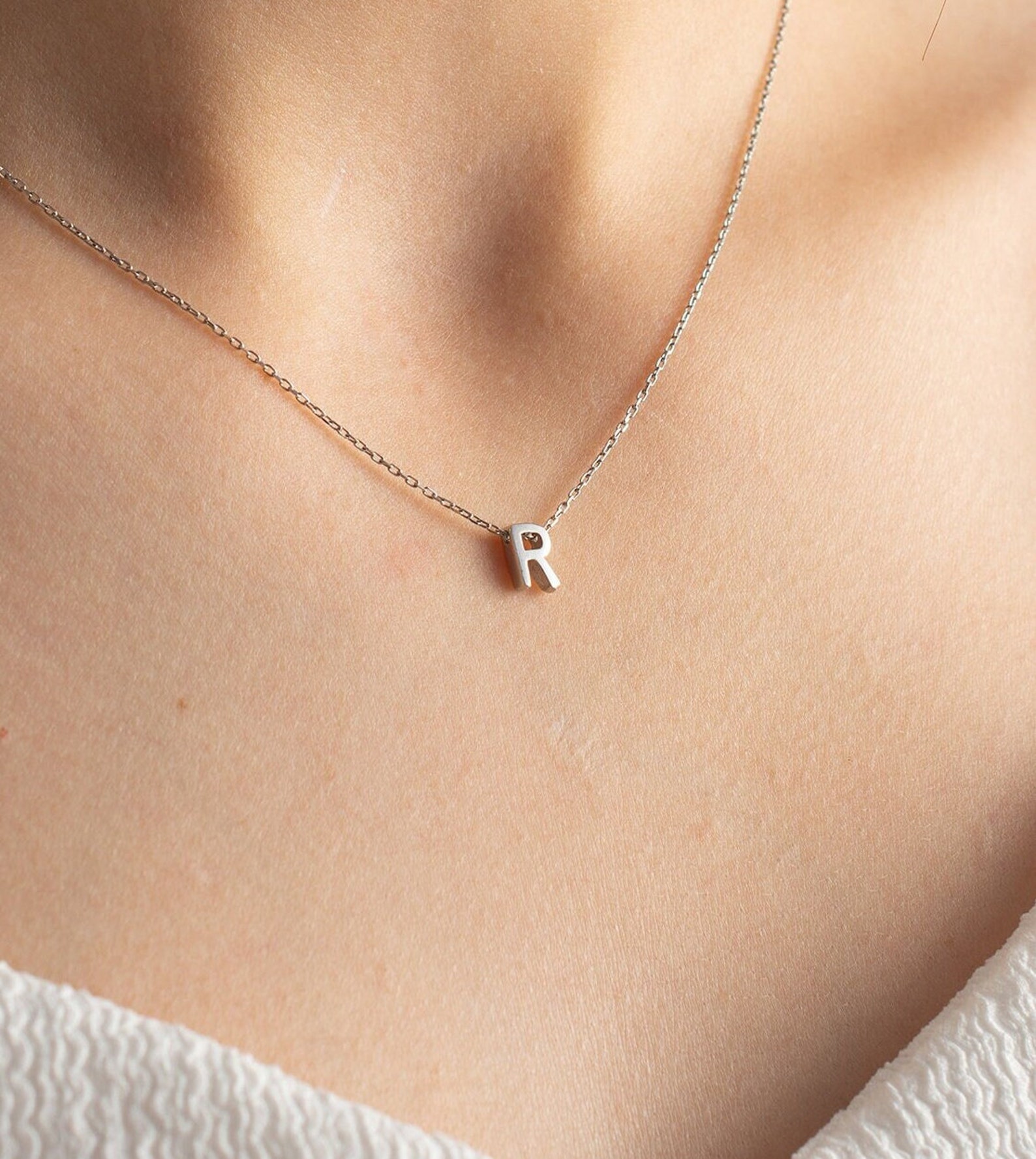 Initial Necklace Silver, Letter Necklace Silver, Solid Silver Letter ...