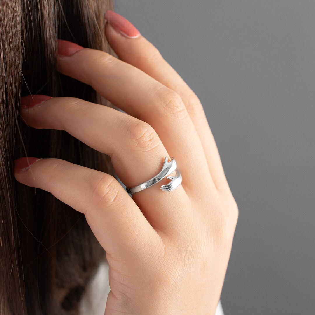 925 Silver Adjustable Hugging Ring for Women, Silver Friendship Rings ...
