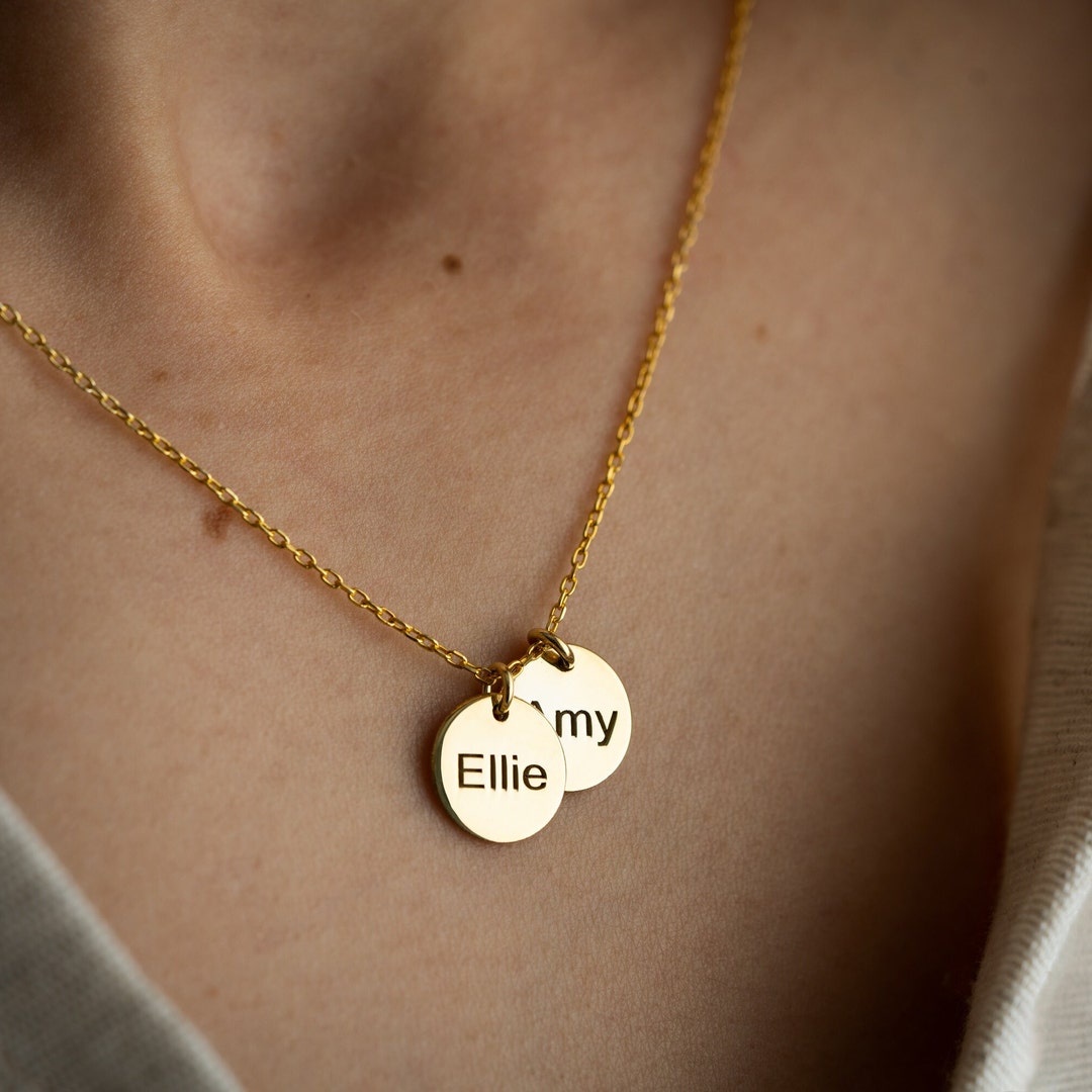 Disc Name Necklace, Engraved Letter Disc Necklace, Personalized Disc ...