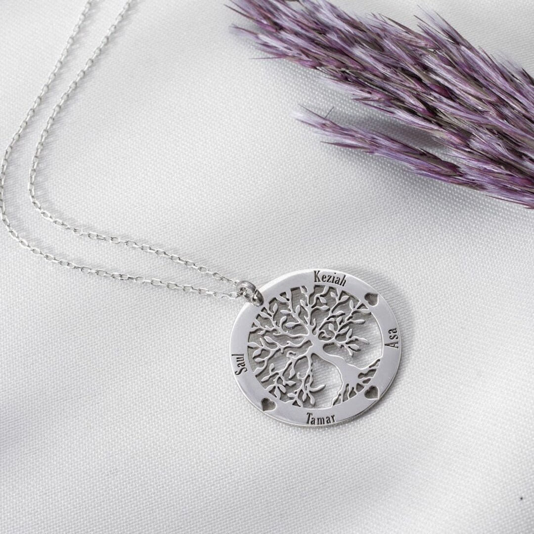 Silver Family Tree Name Necklace, Family Tree Jewelry, Custom ...