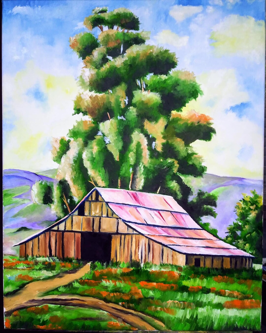 Rusty Red Barn. Landscape Oil Painting. - Etsy