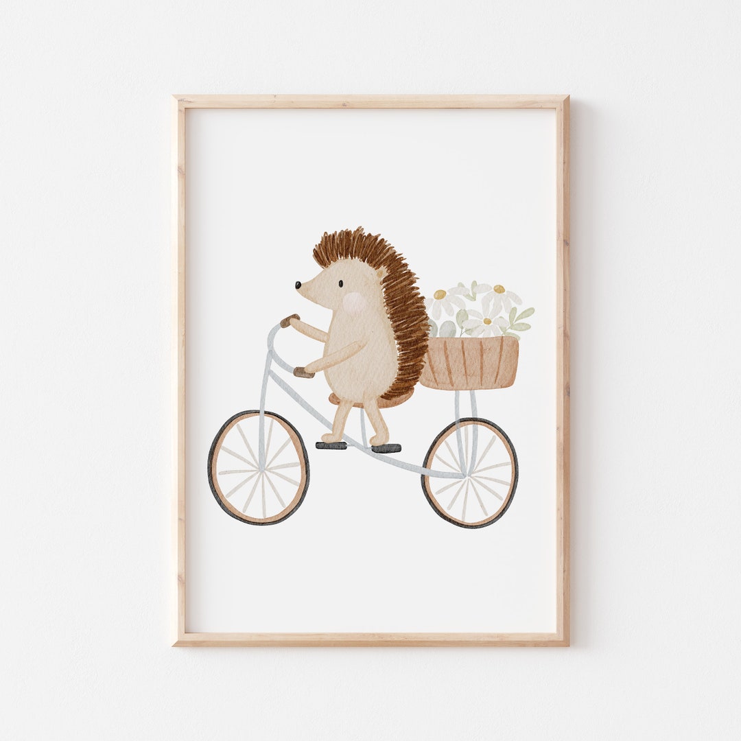 Poster Hedgehog Bicycle A4 & A3 Children's Poster Poster Spring ...