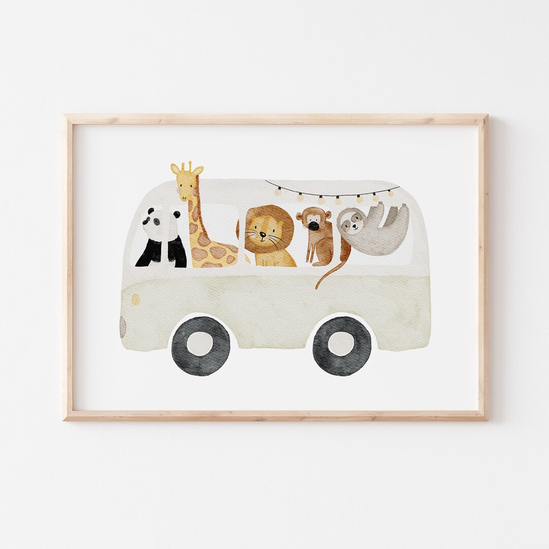 Poster Safaribus A4 A3 Kinderposter Dschungelbus Poster Kinderzimmer A3 ...