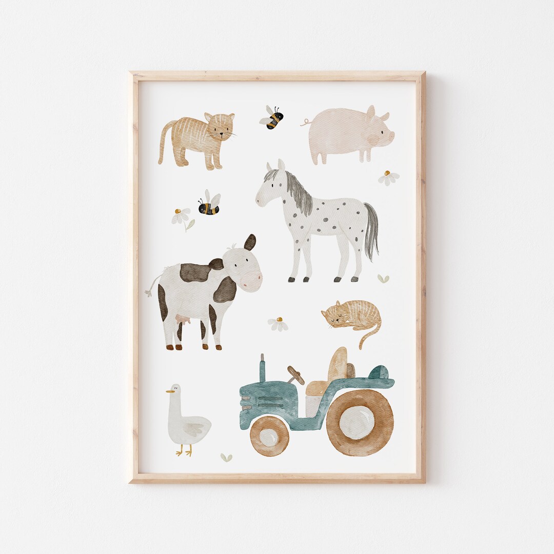 Poster Farm Animals A4 & A3 Children's Poster Poster Children's Room ...