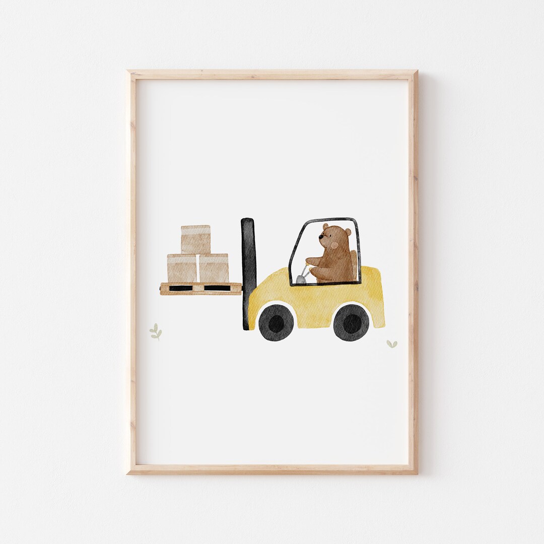 Poster Bear Forklift A4 & A3 Children's Poster Poster Children's Room ...