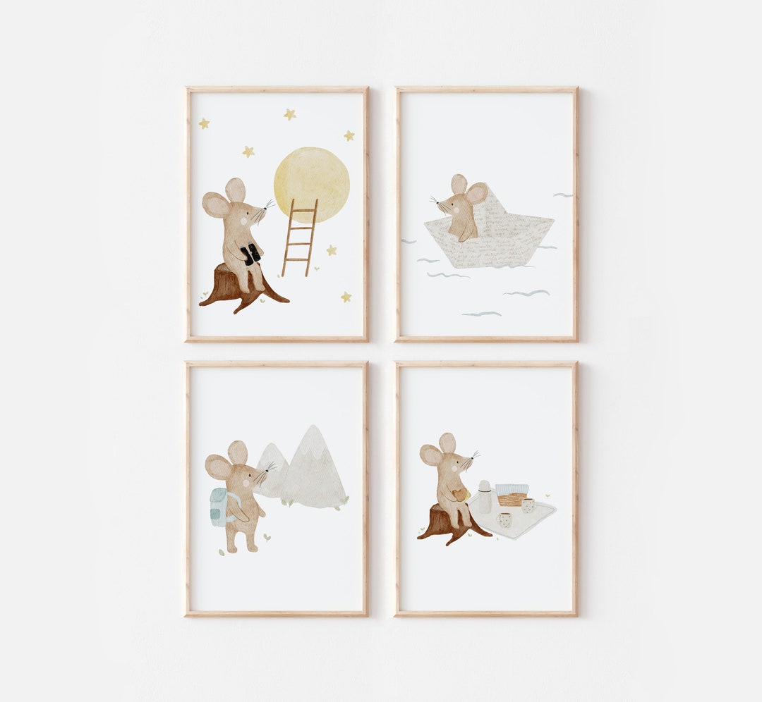 Poster Mouse Moon Trip A4 A3 Children's Poster Poster Children's Room ...