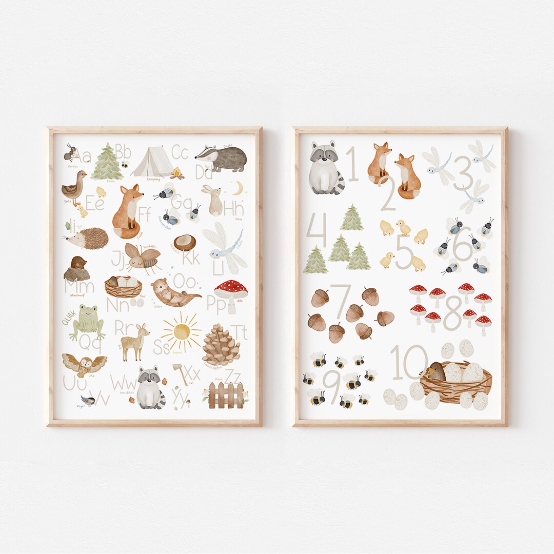 Poster ABC & Numbers Forest A4 A3 Alphabet Children's Poster Children's ...