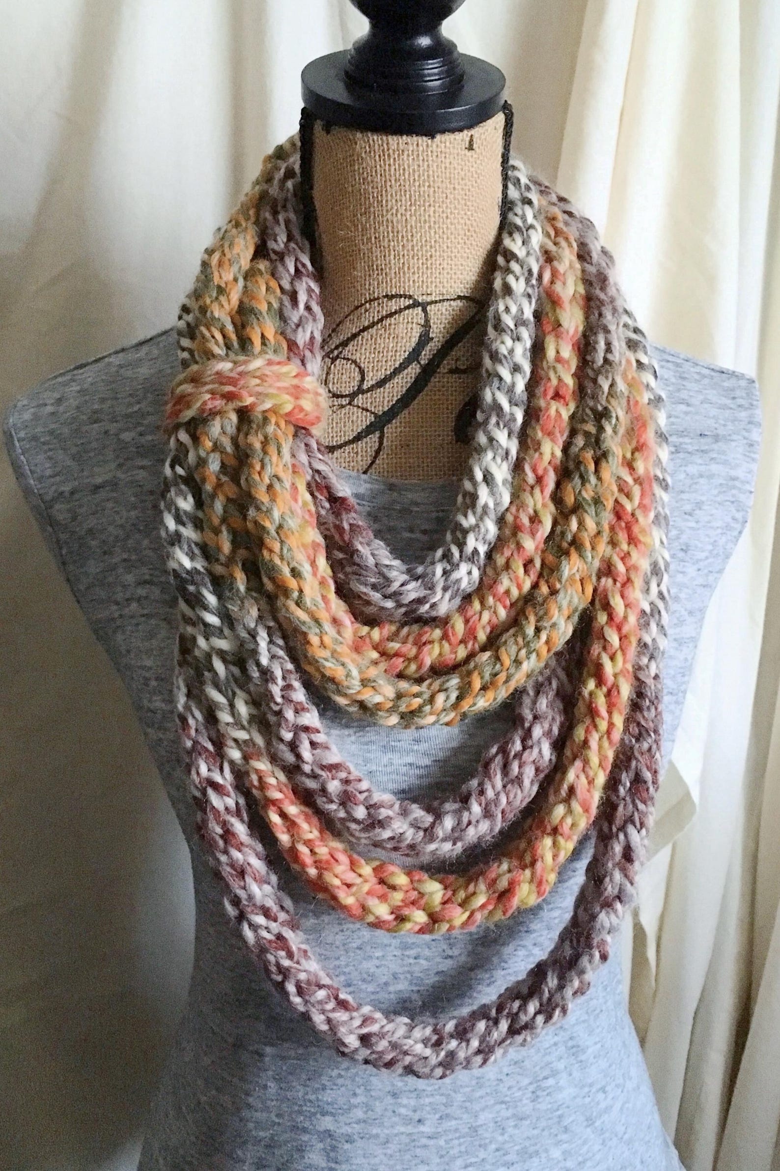 Colorful Handmade Knit Scarf | Chunky Infinity Scarf - Etsy