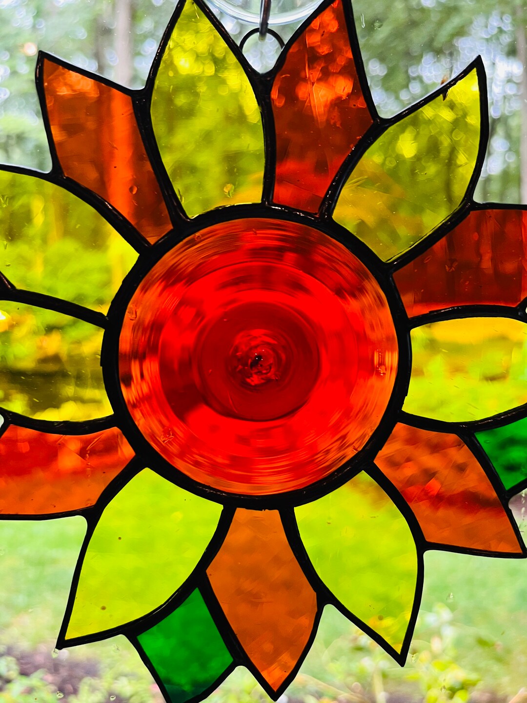 Stained Glass Daisy/ 8” X 8”daisy Suncatcher With Orange Rondel Center ...