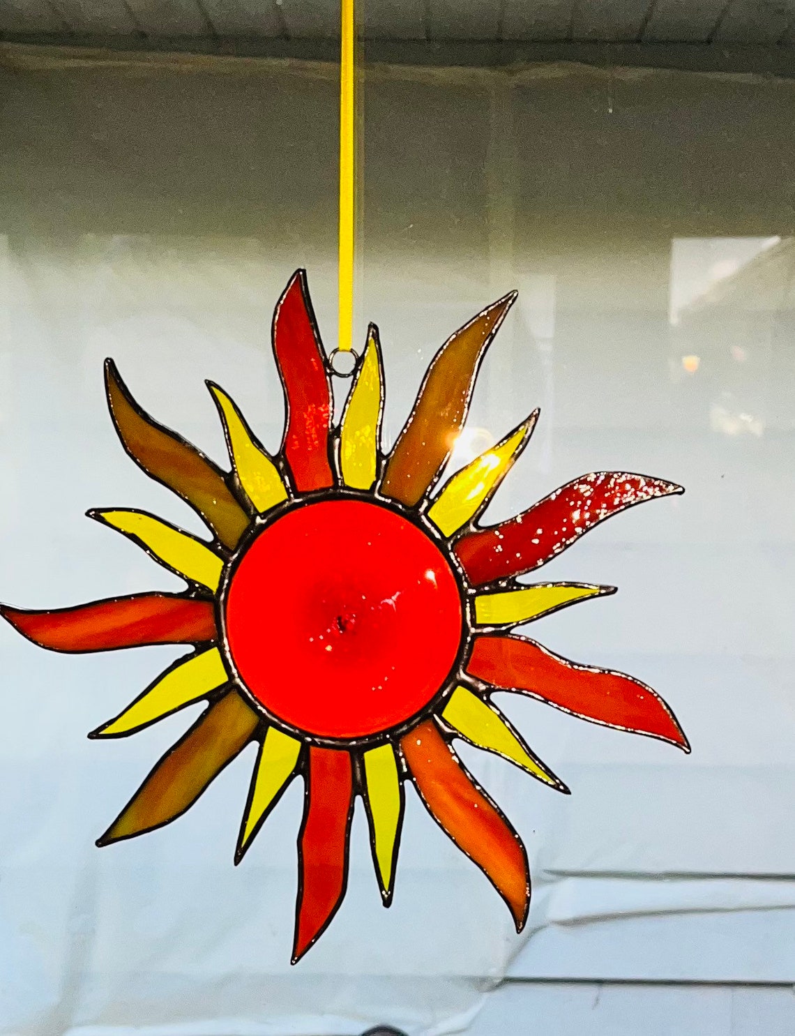 Stained Glass Sun With Yellow/orang Rondel With Gold & Orange - Etsy