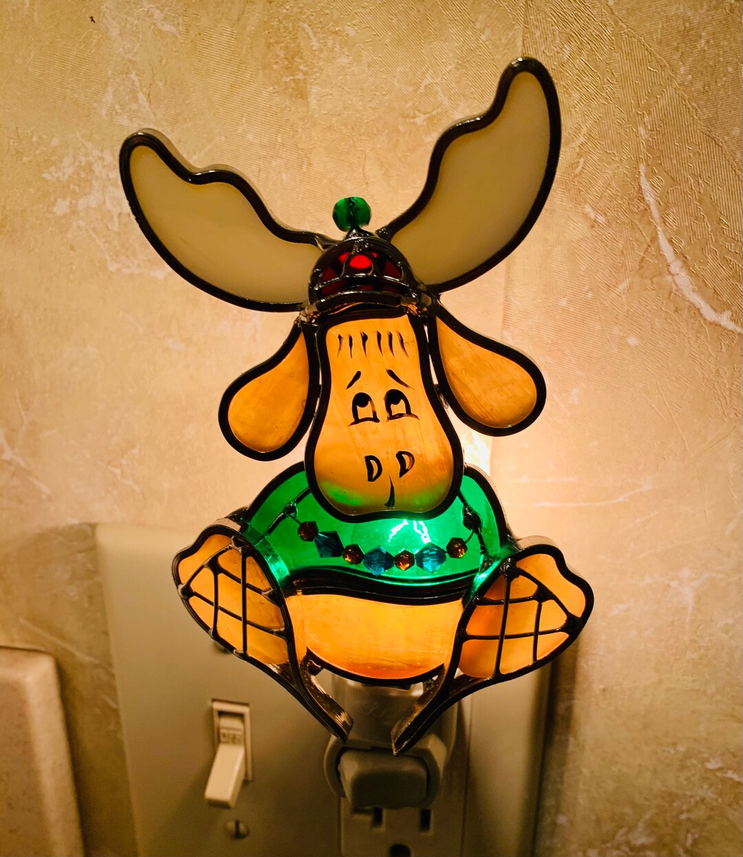 6h X 4 W Moose Night Light/ Moose With Snowshoes/ Stained Glass ...