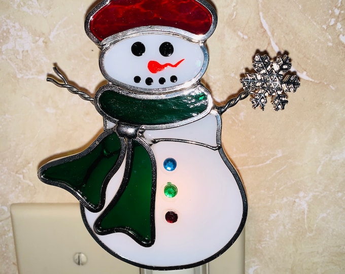 Snowman Nite Lite/ 5”w X 6” H Wall Light/ Stained Glass Winter ...