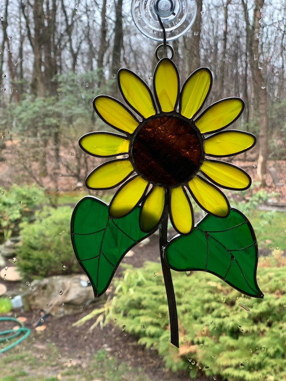 Stained Glass Sunflower Suncatcher 5 X 9 Yellow Sunflower Etsy