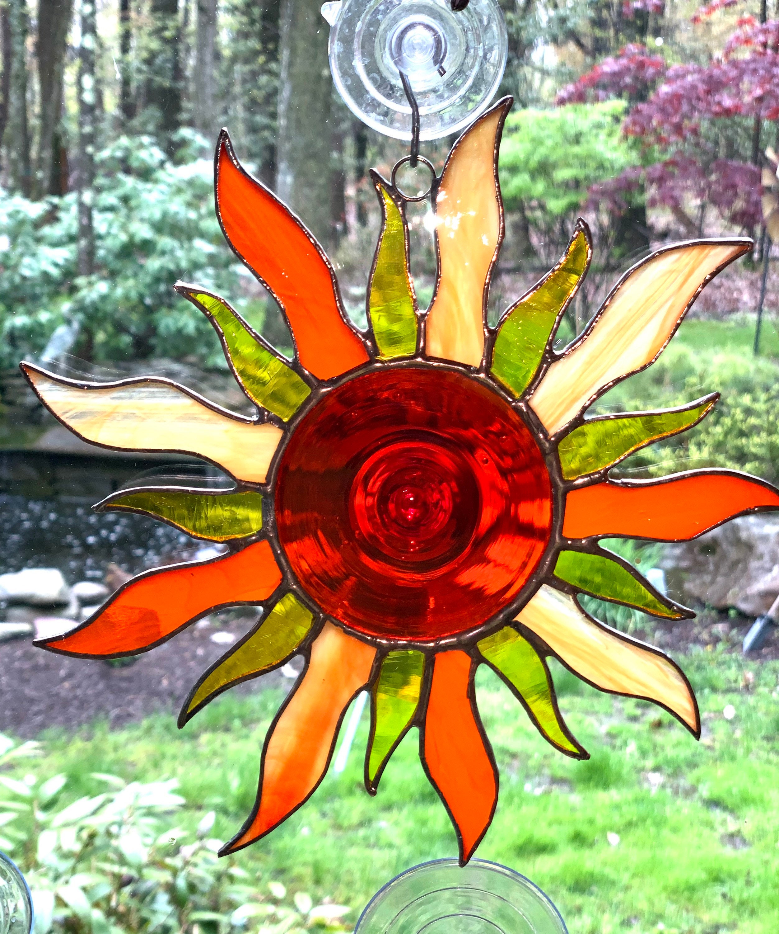 Stained Glass Sun with yellow/orang Rondel with gold & orange | Etsy