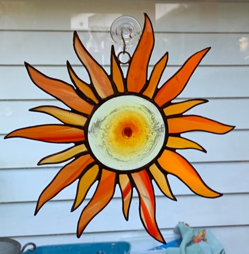 Stained Glass Sun With Yellow/orang Rondel With Gold & Orange - Etsy