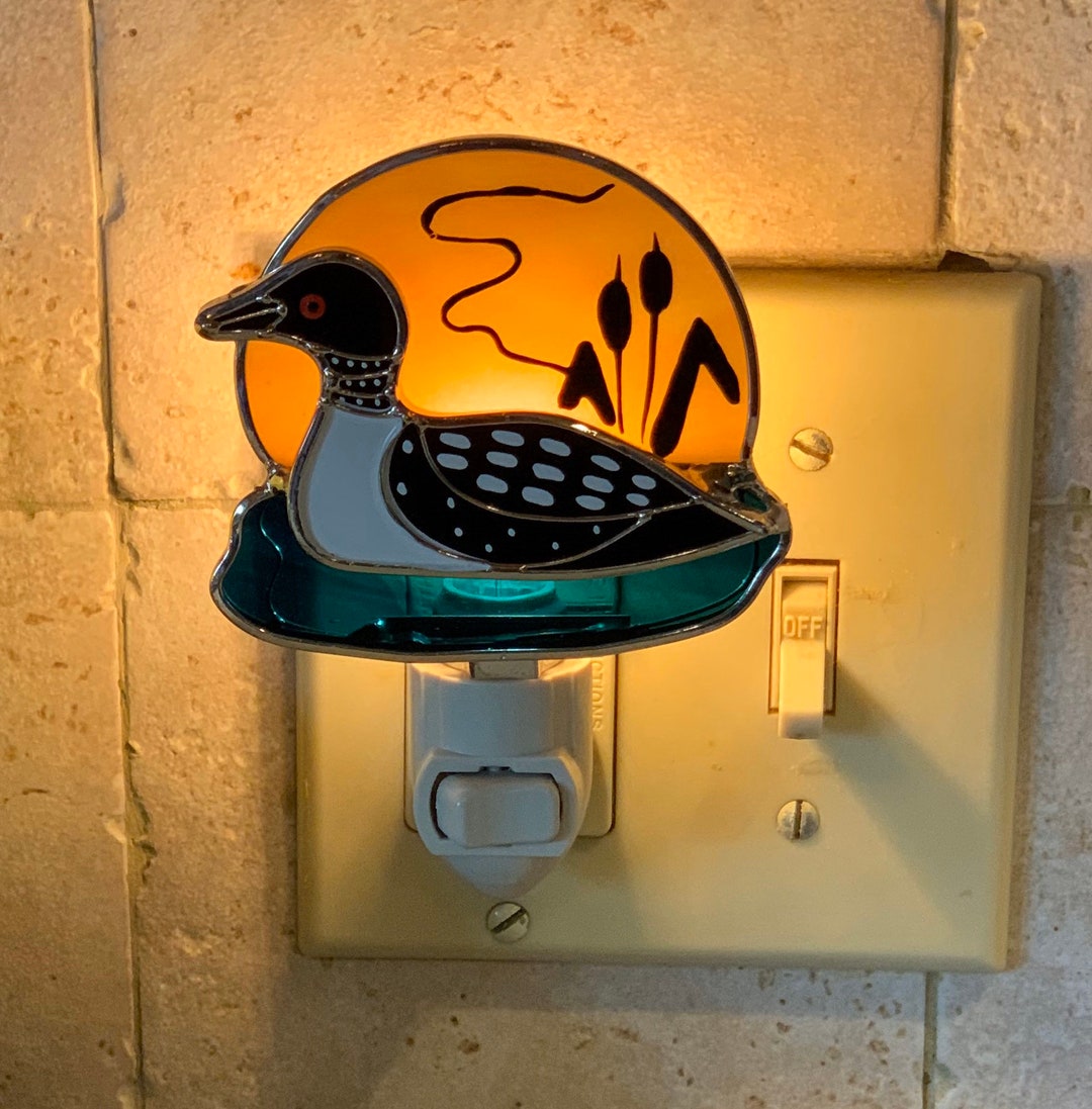 Stained Glass Loon Night Light, Nature Wall Decor - Etsy