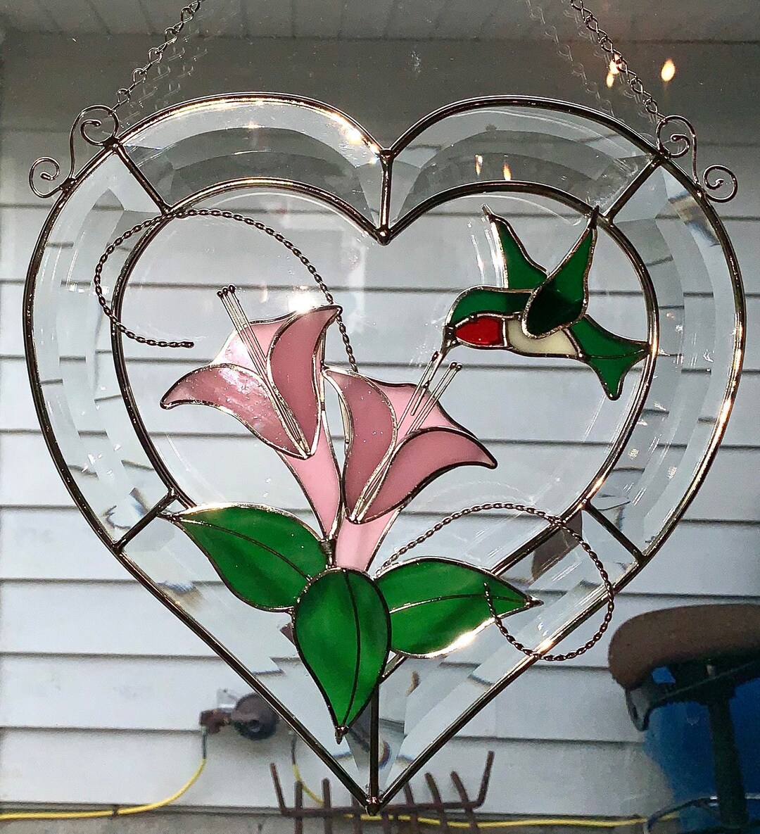 Beveled Heart/ 13w X 12 H Beveled Heart/ Valentineshummingbird/ Crystal ...