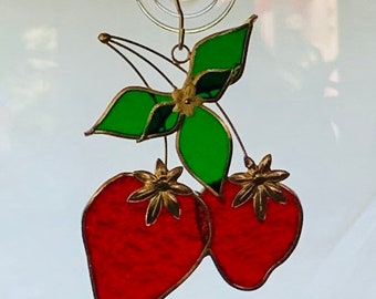 Stained Glass Strawberry Suncatcher Mobile for Window Decoration - Etsy