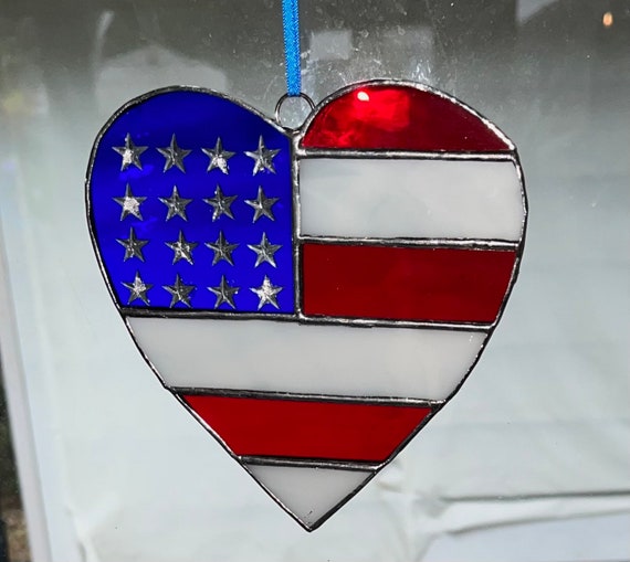 5 1/2w X 5 H American Flag Suncatcher/ Flag Heart Stained - Etsy