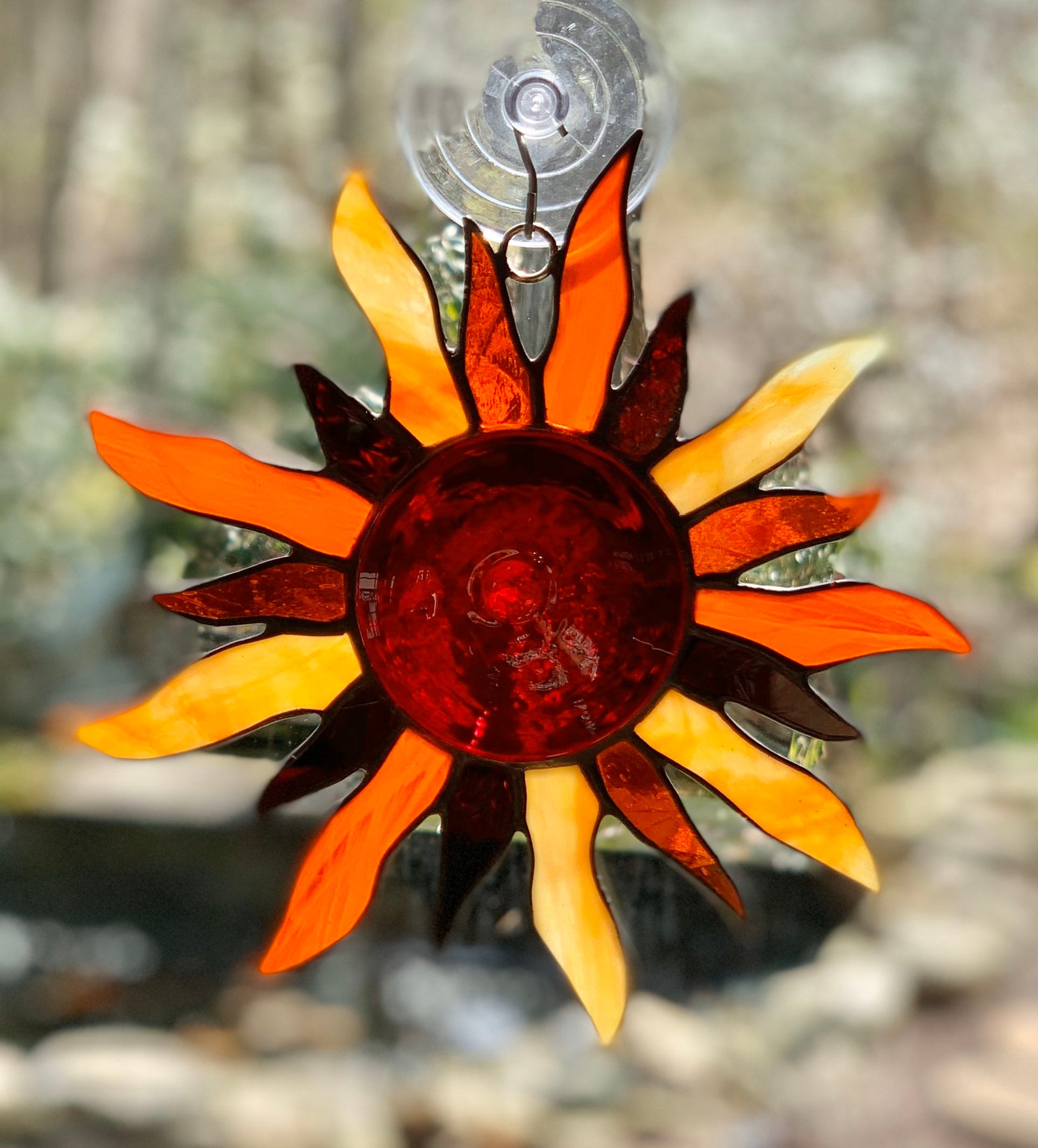 Stained Glass Sun With Yellow/orang Rondel With Gold & Orange - Etsy