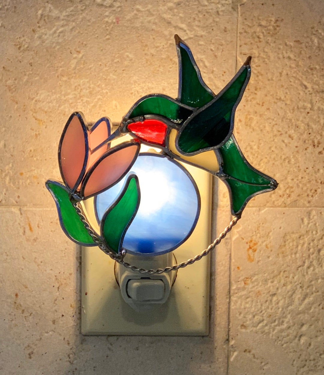 Stained Glass Hummingbird Night Light/6”x 4 1/2”w Hummingbird With ...