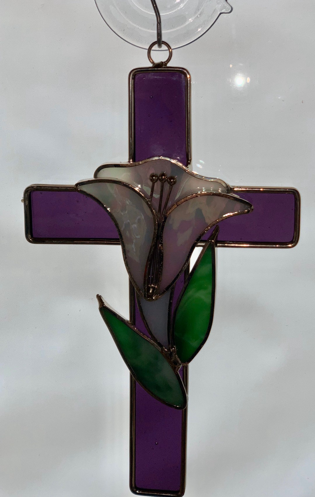5” X 9” 3D Easter Cross/ Stained Glass Suncatcher/ Cross With Lily ...