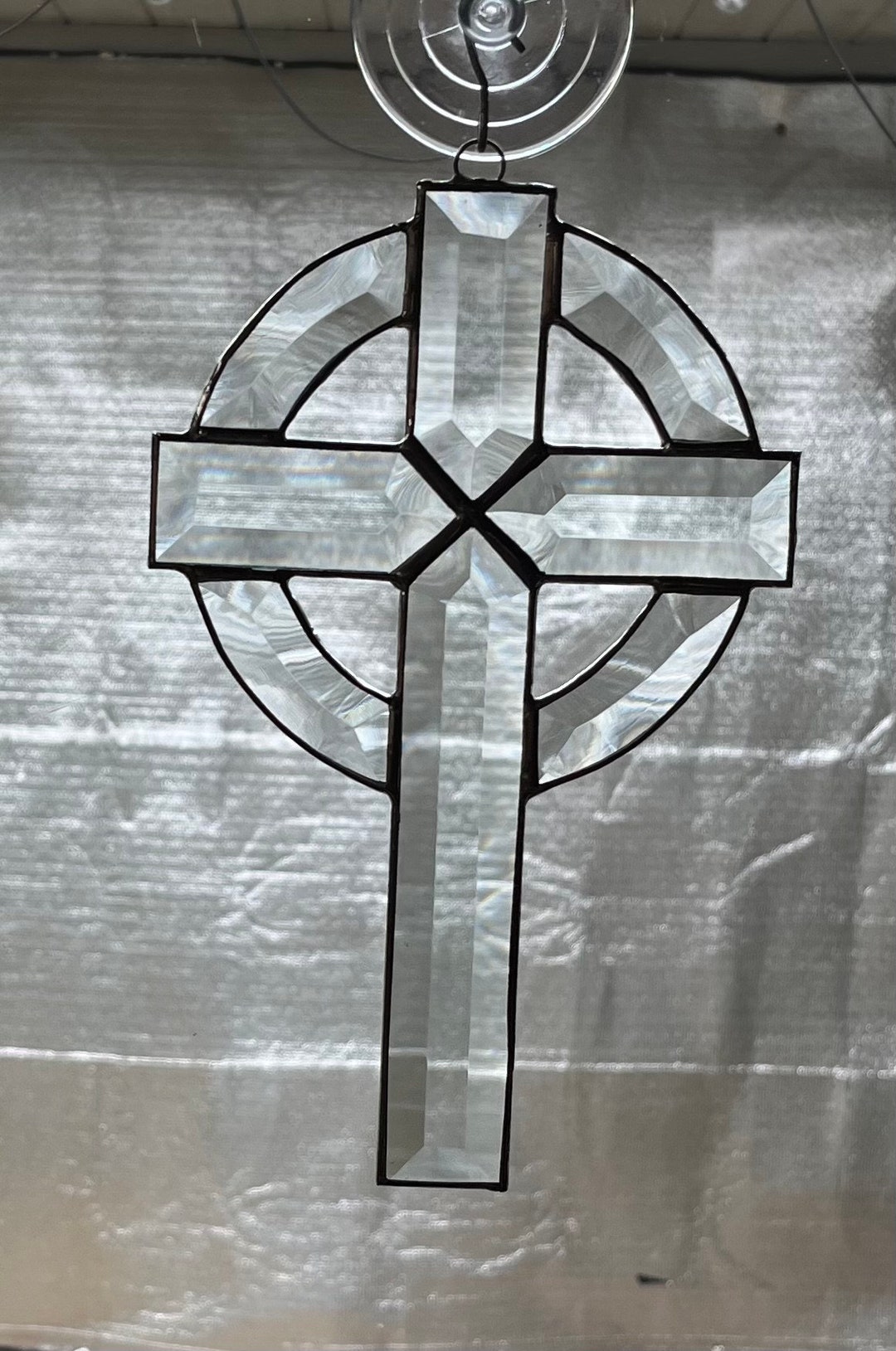Catholic Cross/ Beveled Glass Cross/ 5” X 9” Beveled Cross/ Window ...