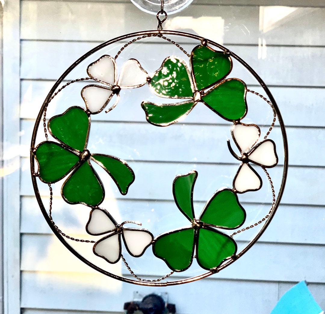 Sale 58.00 Was 68.00round Shamrock Sun Catcher/ Stained Glass Shamrock ...