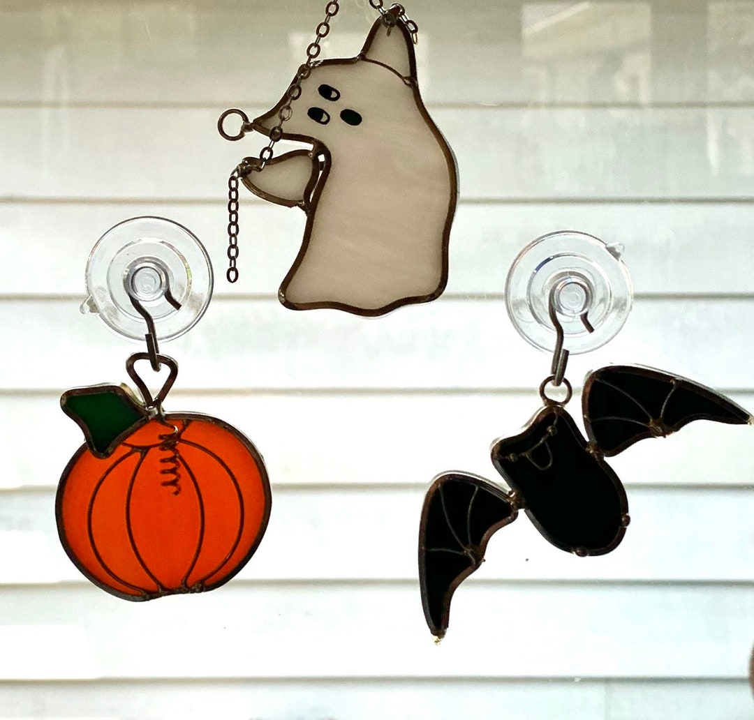 Stained Glass Halloween Trio/ Pumpkin/ Ghost/ Black Bat/set of 3 ...