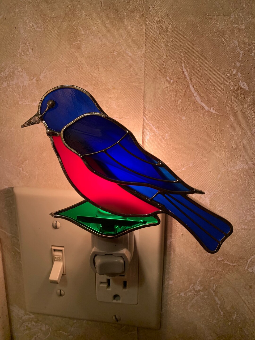 5”x5” Bluebird Night Light/stained Glass Bluebird of Happiness/ Wall ...