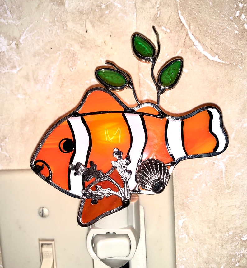 Stained Glass Clown Fish Night Light/ Finding Nemo Wall Light/ 4”w X 5 ...