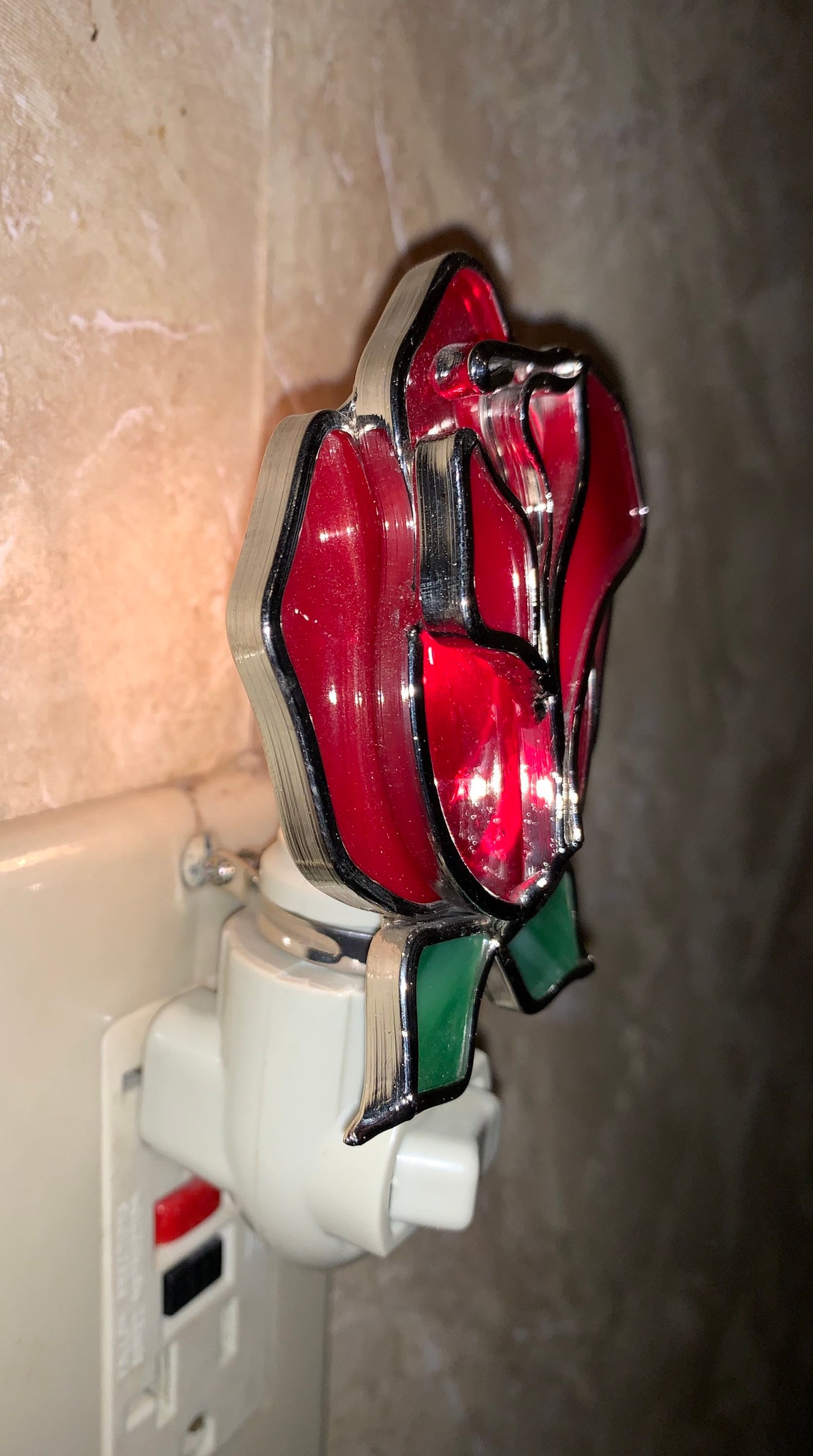 Stained Glass Rose Night Light/ 4”w X 5”h Red Rose Wall Light/ Kitchen ...