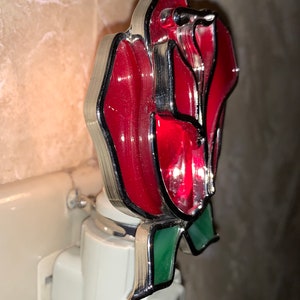 Stained Glass Rose Night Light/ 4”w X 5”h Red Rose Wall Light/ Kitchen ...