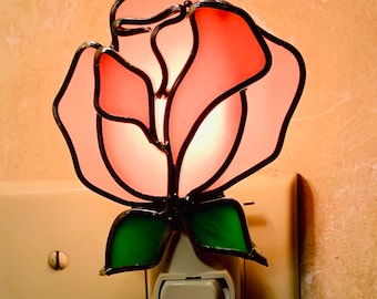 Stained Glass Pink Rose Night Light - Etsy