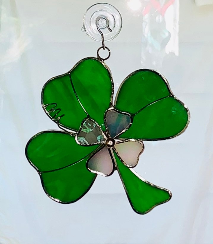 Stained Glass Shamrock with flower/ 3 leaf clover with flower/ | Etsy
