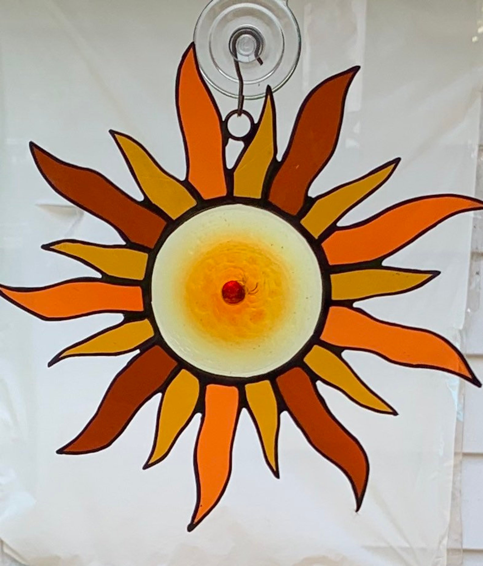 Stained Glass Sun With Yellow/orang Rondel With Gold & Orange - Etsy