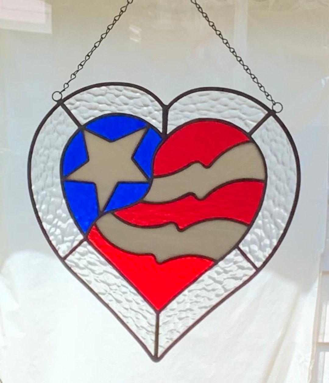 Large Stained Glass Freedom Heart/ American Flag in a Heart Suncatcher ...