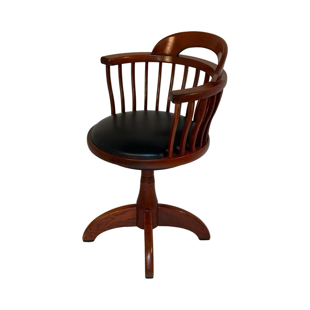 Bent Wood Captains Chair - Mounted on a Swiveling Base - Black Seat ...