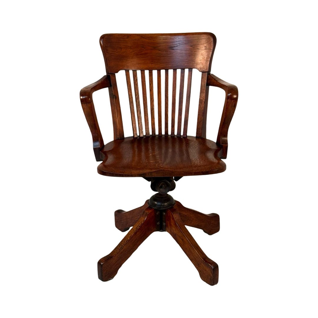 Bent Wood Captains Chair - Mounted on a Swiveling Base - Green Seat ...