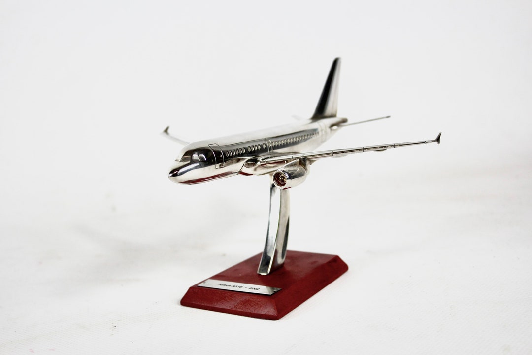 Scale Model of an Airplane silver Plated Mounted on Wooden Base Airbus ...
